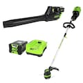 Greenworks 80V Cordless String Trimmer & Blower Combo, Green & Black ...