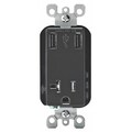 Leviton USB Charge Recp, 20A, 125V, 2.1A@5VDC, Black T5830-E | Zoro