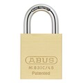 Abus Padlock, Coreless, Standard Shackle, Rectangular Brass Body, Steel Shackle, 1 in W 83IC/45 ...