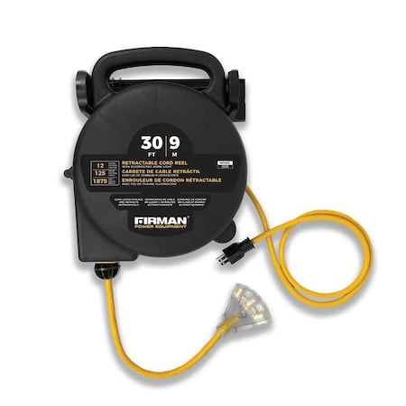 Firman Retractable Extension Cord Real, 30 ft L Cord, 12 ga Wire, 3 ...