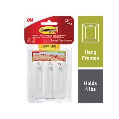 Command Sawtooth Picture Hanger Value Pack, Large, Plastic, White, 5 lb ...