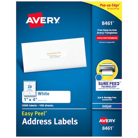 Avery Inkjet Label, 4 in Label W, 1 in Label H, 20 Labels per Sheet ...