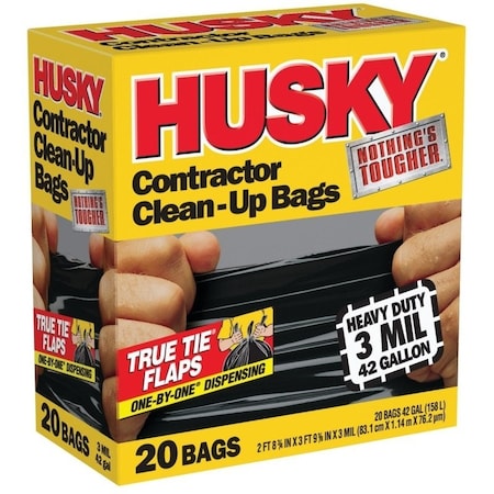 Husky Contractor Clean-Up Bag, 42 gal Capacity, Polyethylene, Black ...