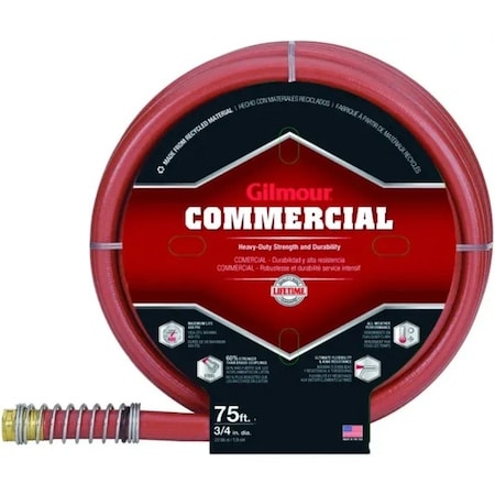 Gilmour 3/4 in ID x 75 ft L Garden Hose, Rubber Tube 840751-1002 | Zoro