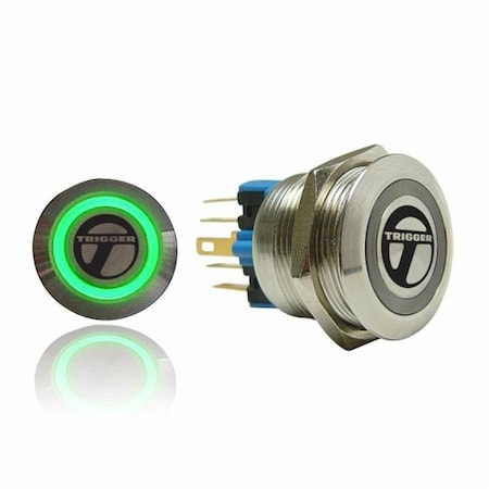 Perfectpitch AUTSW43G 19mm Latching Billet Button with LED Green Ring ...