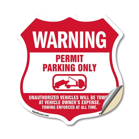 Signmission No Parking Without Permit Shield Sign Wa, 12 Inch X 12 Inch ...