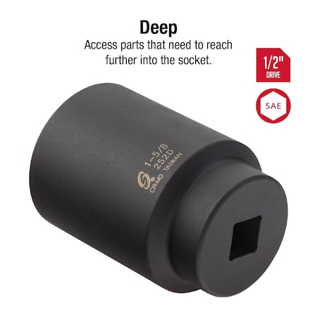 Sunex 1/2 in Drive 1-5/8 in Deep Impact Socket 252D | Zoro