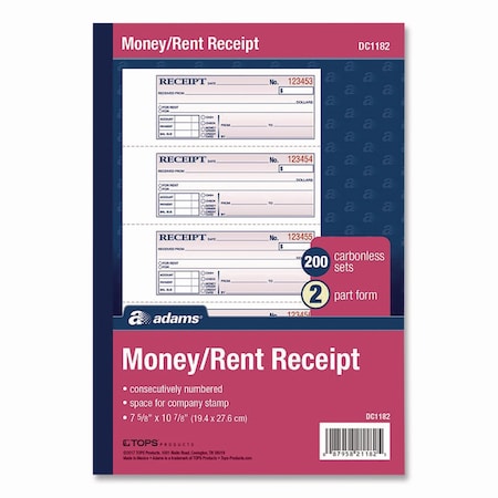 Adams Business Forms Money/Rent Receipt Book, Two-Part Carbonless, 7.13 ...