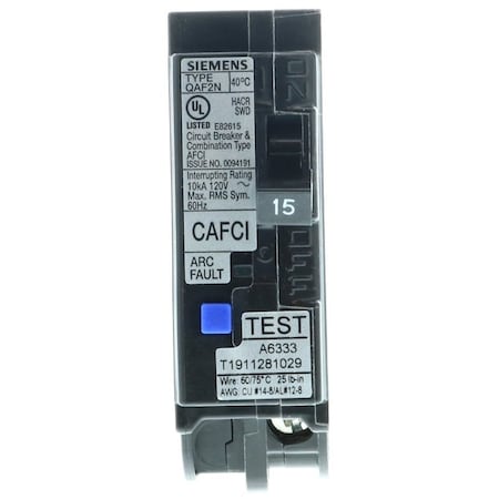 SIEMENS 15A, 1 pole Combination Circuit Breaker, 120V AC, - QA115AFCN