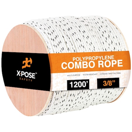 Xpose Safety Poly Combo 3 Strand Safety Rope, 3/8 x 1200', UV Coated ...