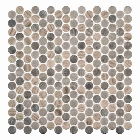 Andova Tiles SAMPLE-Pixie Aura White 3/4-in. Penny Round Fabric Look Matte Glass Wall & Floor ...