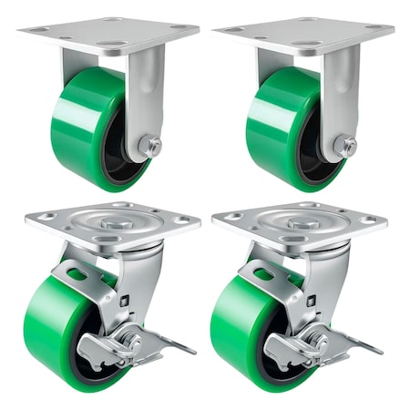 Hyw Products Heavy Duty Caster Set 4in Green Polyurethane on Cast Iron ...