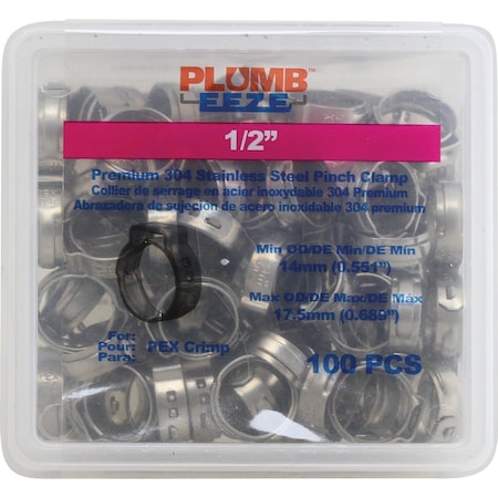 Plumbeeze 1/2'' SS PEX Pinch Clamp, 100PK PE-PS-PC05-100 | Zoro