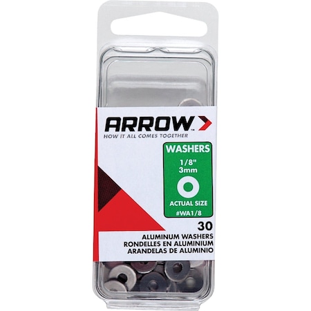Arrow 1/8'' Aluminum Rivet Washer, 30PK WA1/8 | Zoro