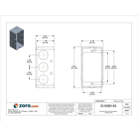 Raco Extension Ring, 1 Gang, Steel, Handy Box Type 665 | Zoro