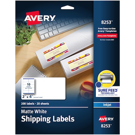 Avery Shipping Label, 2" Label W, 10 Labels per Sheet White 8253 | Zoro