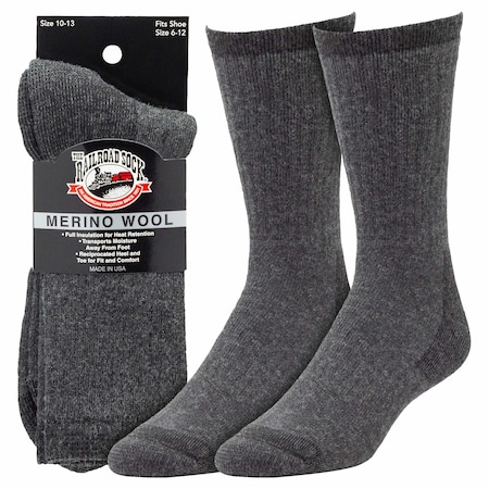 Railroad Sock Men's Merino Wool Crew Socks, Size 6-12 M, Black, 1PR ...