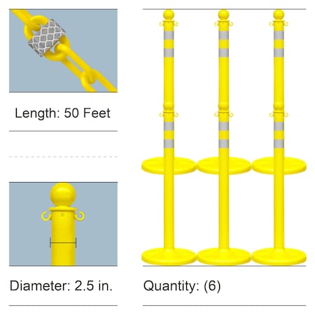 Mr. Chain Yellow Reflective Medium Duty Stanchions and Reflective Chain ...