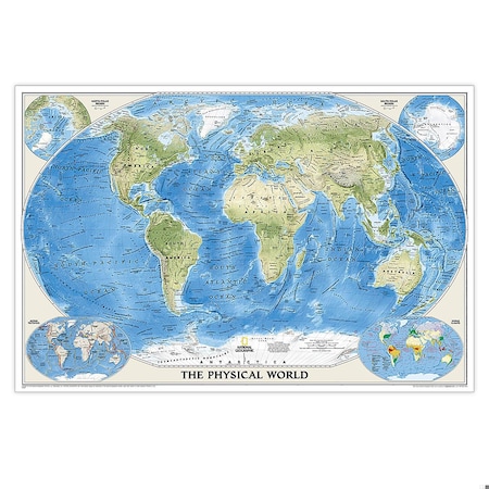 National Geographic World Physical Map, Enlarged and Laminated, 69.25 ...