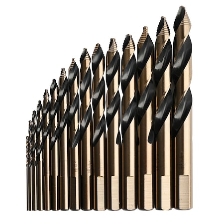 Knkut 15 Piece Mechanics Length Step Point Drill Bit Set 1/16 In.-1/2 ...