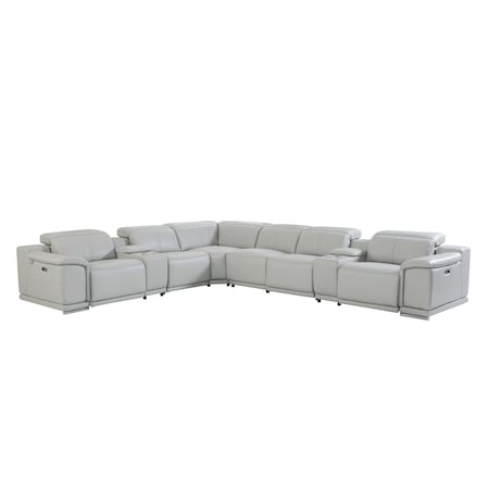 Homeroots Light Gray Italian Leather Power Reclining U Shaped Eight ...