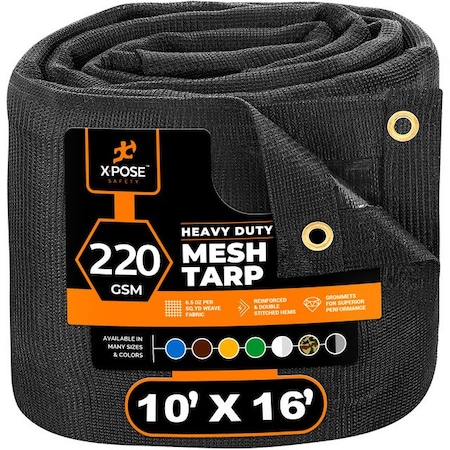 Xpose Safety 10 ft x 16 ft Heavy Duty Mesh Tarp, Black BMT-1016-X | Zoro