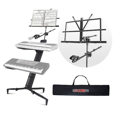5 Core 5 Core Column Keyboard Stand Riser 2 Tier w Mic Boom Arm Sheet ...