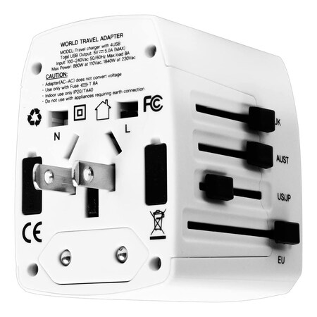 5 Core Charger Universal Adapter Multi Outlet Port 4 USB Phone Power ...