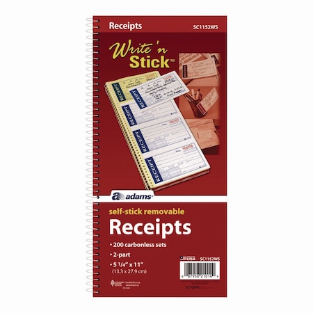 Adams Business Forms Write N Stick Receipt Book, Two-Part Carbonless, 4 ...