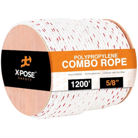 Xpose Safety Poly Combo 3 Strand Safety Rope, 5/8 x 1200', UV Coated ...