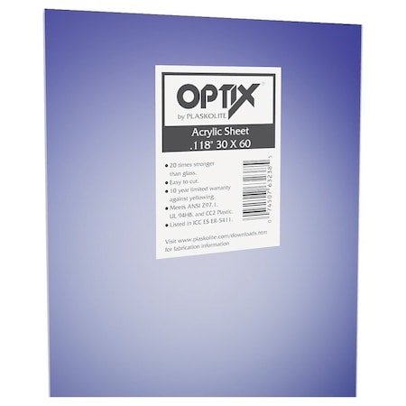 Optix Flat Sheet, 60 in L, 30 in W, 0118 in Thick, Clear 1AG1700A | Zoro