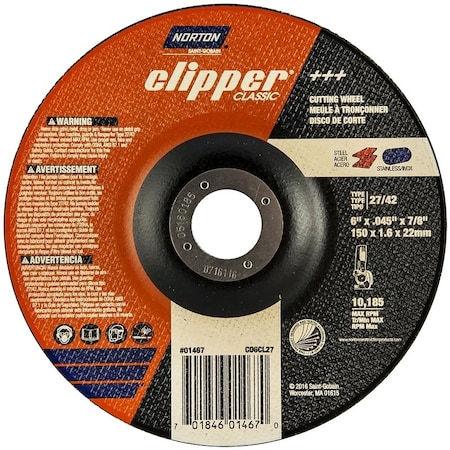 Norton Clipper Clipper Classic A AO Series Cutoff Wheel, 6 in Dia, 0045 ...