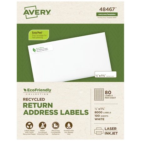 Avery Laser/Inkjet Label, 1 3/4 in Label W, 1/2 in Label H, 80 Labels ...
