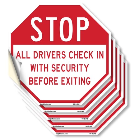 Signmission Stop All Drivers Check in With Secu, 4 inch X 4 inch, Vinyl ...