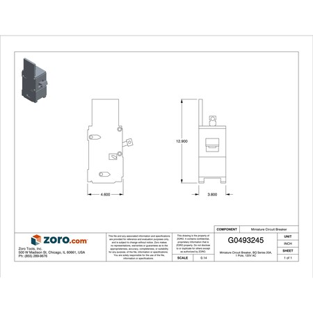 SIEMENS 20A, 1 pole Miniature Circuit Breaker, BQ, 120V AC, - BQ1B020