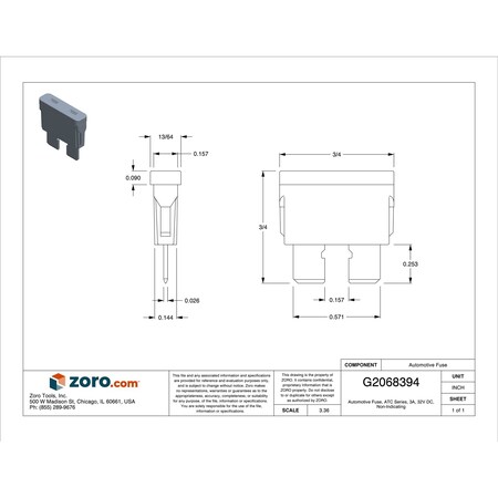 BUSSMANN 3A Automotive Fuse, Fast-Acting, Blade body, ATC series, - ATC-3