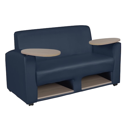 Regency Supernova Tablet Arm Loveseat w/ Storage- Navy Blue/Noble Oak ...