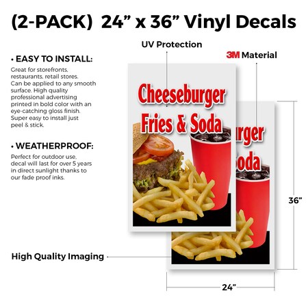 Signmission Cheeseburger Fries Soda, Vinyl Decals Only 24 Inch x 36 ...