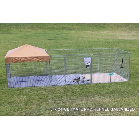 K9 Kennel Store 8ft X 24ft Ultimate Dog Kennel Pro Galvanized UPR8x24FK ...