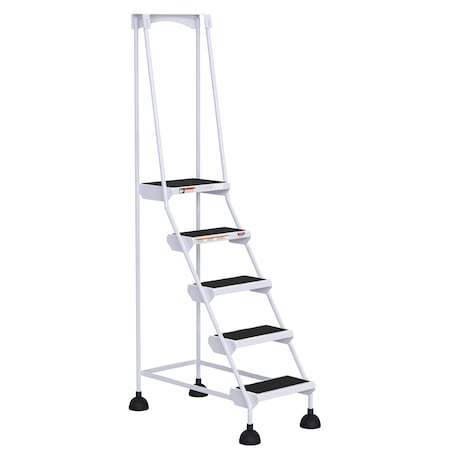 Vestil 82.4375 H Steel Commercial Spring Loaded Rolling Ladder, 5 Steps ...