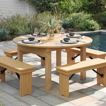 Flash Furniture HERCULES 60in Round Light Natural Farmhouse Folding ...