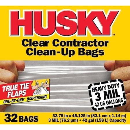 Husky Clean-Up Trash Bag, 42 gal Capacity, Polyethylene, Clear ...
