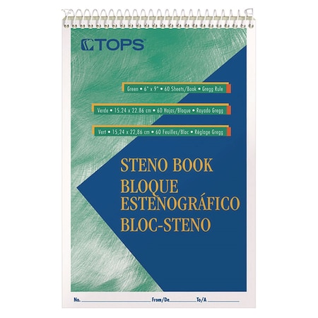Tops Gregg Steno Pads, Gregg Rule, 60 Green-Tint 6 x 9 Sheets 8001 | Zoro