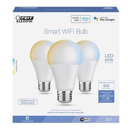 Feit Electric Feit A19 E26 Medium Smart-Enabled LED Bulb Adjustable ...