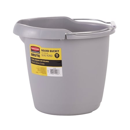 Rubbermaid Brute Series Bucket, 15 qt, 12.8 in Dia, Plastic, Gray ...