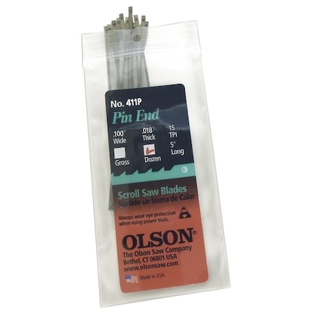 Olson Scroll Saw Blade, Regular Teeth, 15 TPI, 01 in W, 5 in L SC411DZ ...