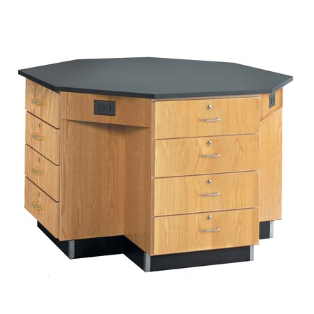 Diversified Spaces Octagon Workstation with Drawers, Oak, Wood Frame ...