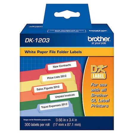 Brother File Folder Label, 0.66 in Label W, 300 Labels per Roll, White ...