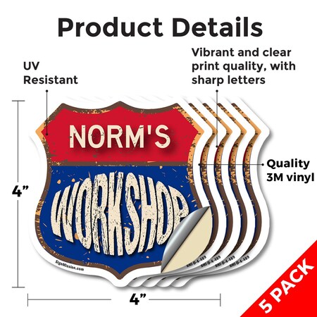 Signmission Norm's Workshop, 4 inch X 4 inch, Vinyl Decal, 5PK SHI-D ...