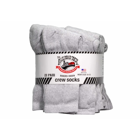 Railroad Sock Men's Baker's Dozen Crew Socks, Size 6-12 M, Grey, 13PK ...